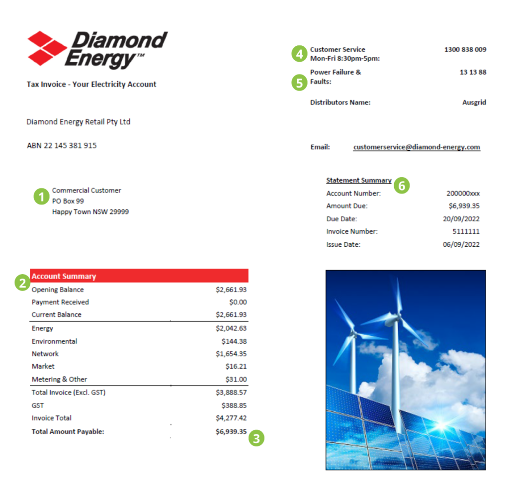 Large Customer Invoice Explained - Diamond Energy